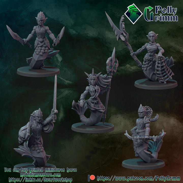 3D Printable Tabletop fantasy miniature. Nymphs set. Nereid warrior by ...