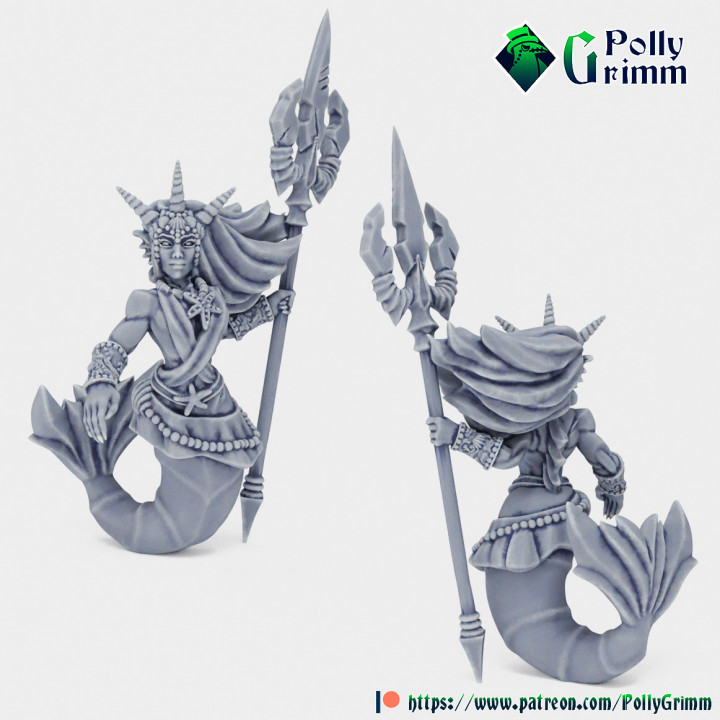 3D Printable Tabletop fantasy miniature. Nymphs set. Nereid warrior ...