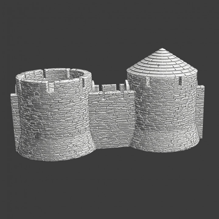 3D Printable Heavy wall section w. round towers - modular castle system ...