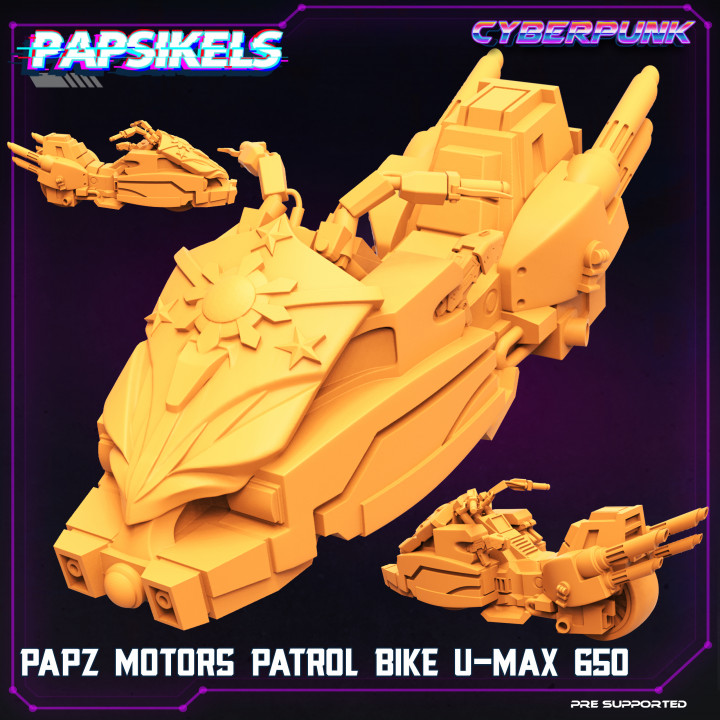 3D Printable PAPZ MOTORS PATROL BIKE U-MAX 650 by PAPSIKELS MINIATURES
