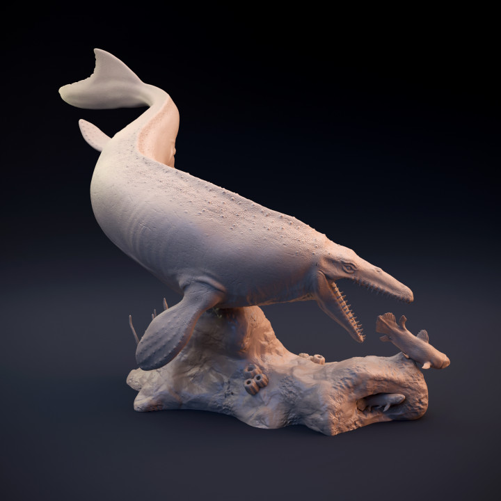 3D Printable Mosasaur hunting Coelacanth by Dino and Dog