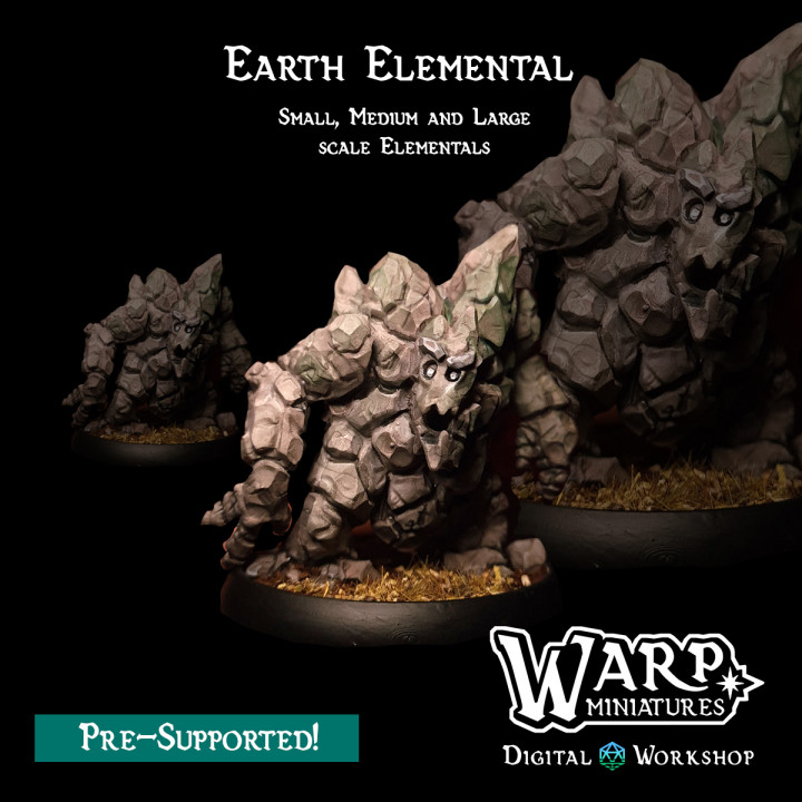 3D Printable Earth Elemental - Small, Medium and Large by Warp Miniatures