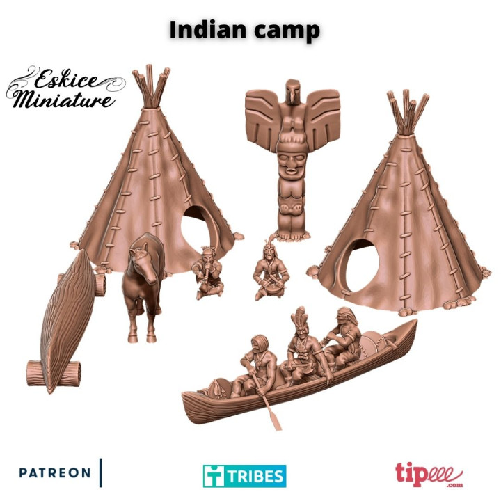 3D Printable Camp of native american - 28mm by Eskice Miniature - Aron