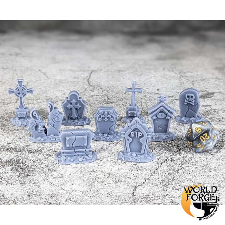 3D Printable Gravestones x9 by World Forge Miniatures