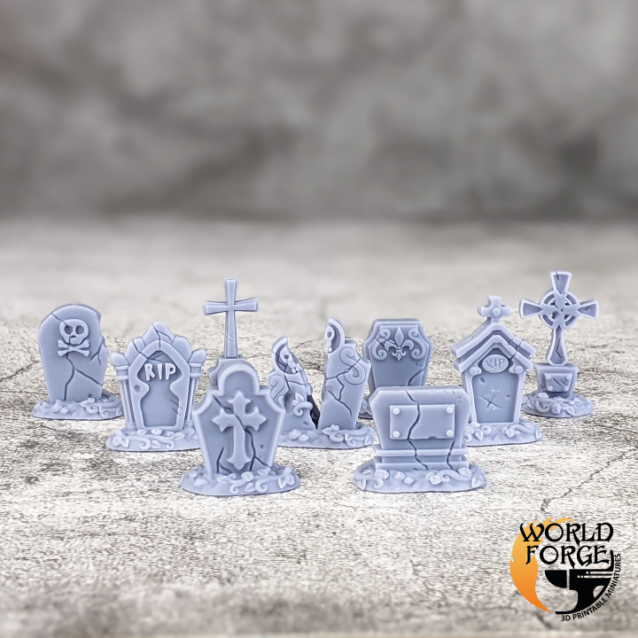 3D Printable Gravestones x9 by World Forge Miniatures
