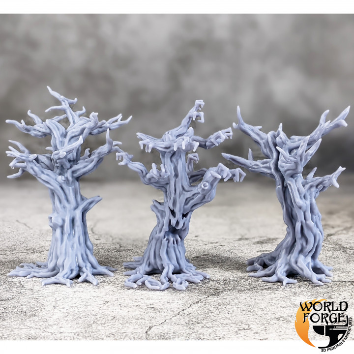 3D Printable Spooky Dead Trees x3 by World Forge Miniatures