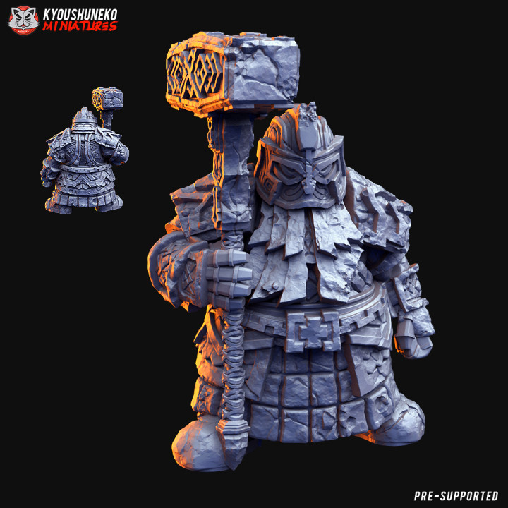3D Printable Dwarf Rune Guardian Golem B by Kyoushuneko Miniatures