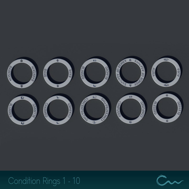 3D Printable 50 TTRPG Condition and Spell Rings by The Cape Wyrm