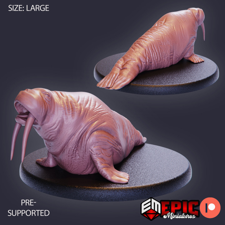 3D Printable Walrus Set / Wild Animal / Winter Encounter by Epic-Miniatures