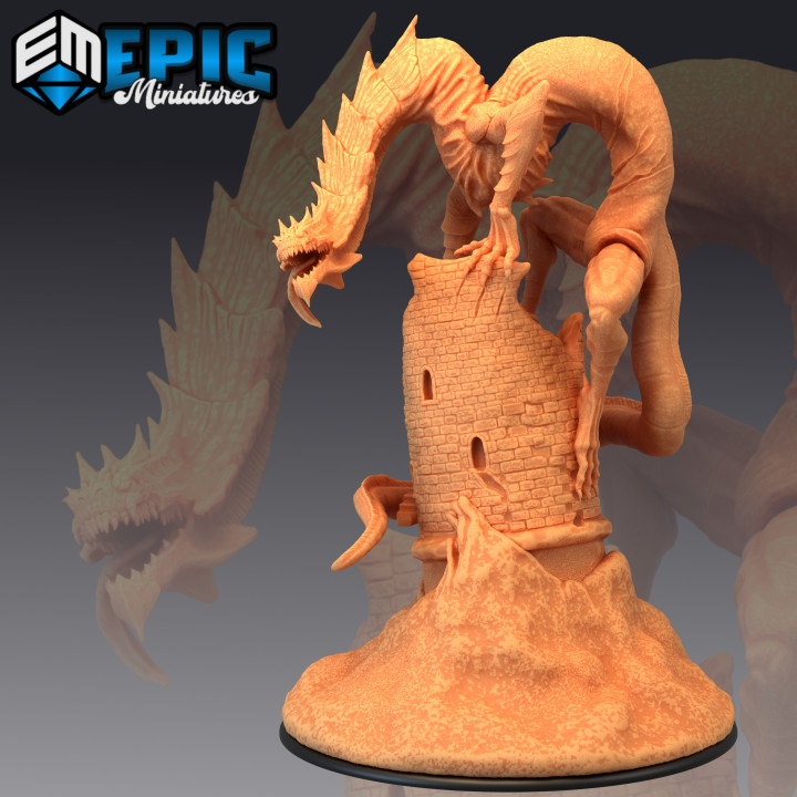 3D Printable Ancient Frost Wyrm & Tower / Gargantuan Drake / Epic ...