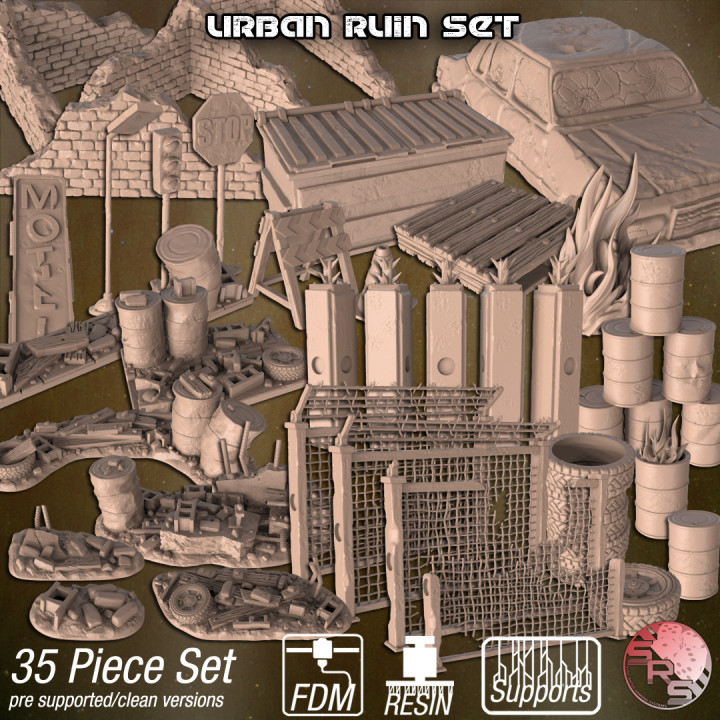 3D Printable Urban Ruin Themed Scatter Terrain by Sync Ratio Systems