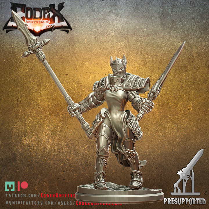 3D Printable Black Lion Knight female E by Codex Universalis