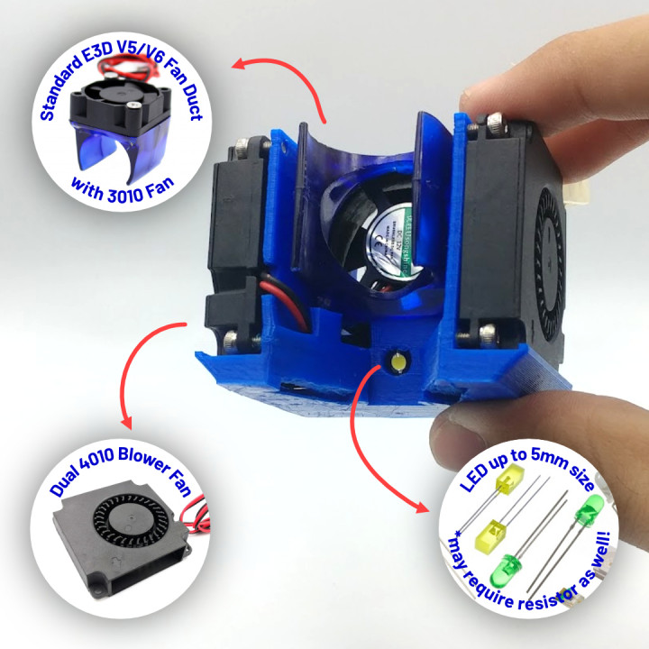 3D Printable E3D V5 V6 FAN DUCT WITH BLOWER AND LED LIGHT by Ibrahim Ahmad