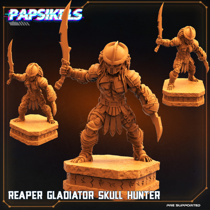 3D Printable REAPER GLADIATOR SKULL HUNTER by PAPSIKELS MINIATURES