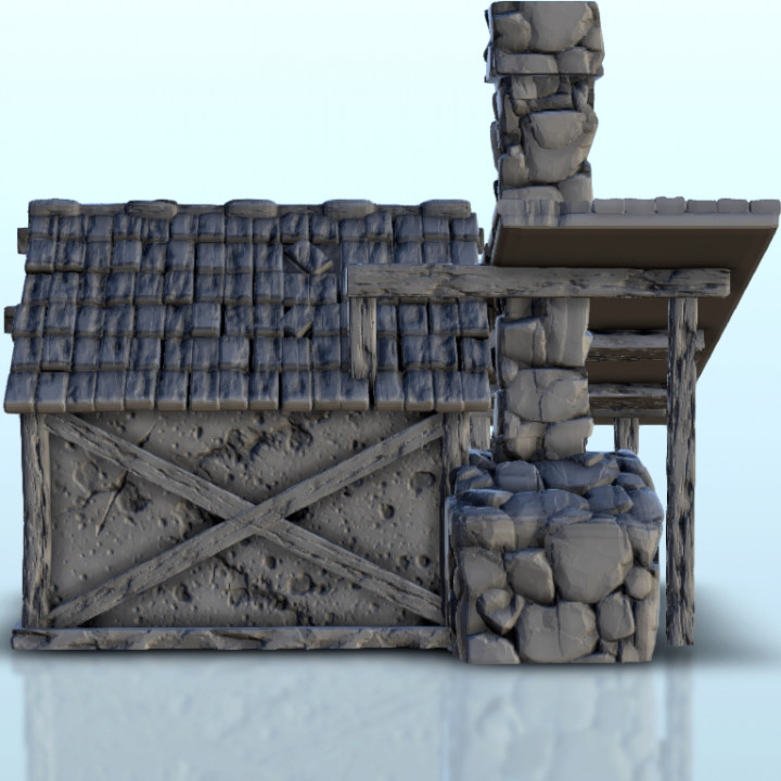 3D Printable Blacksmith shop with outdoor chimney 9 - Hobbit medieval ...