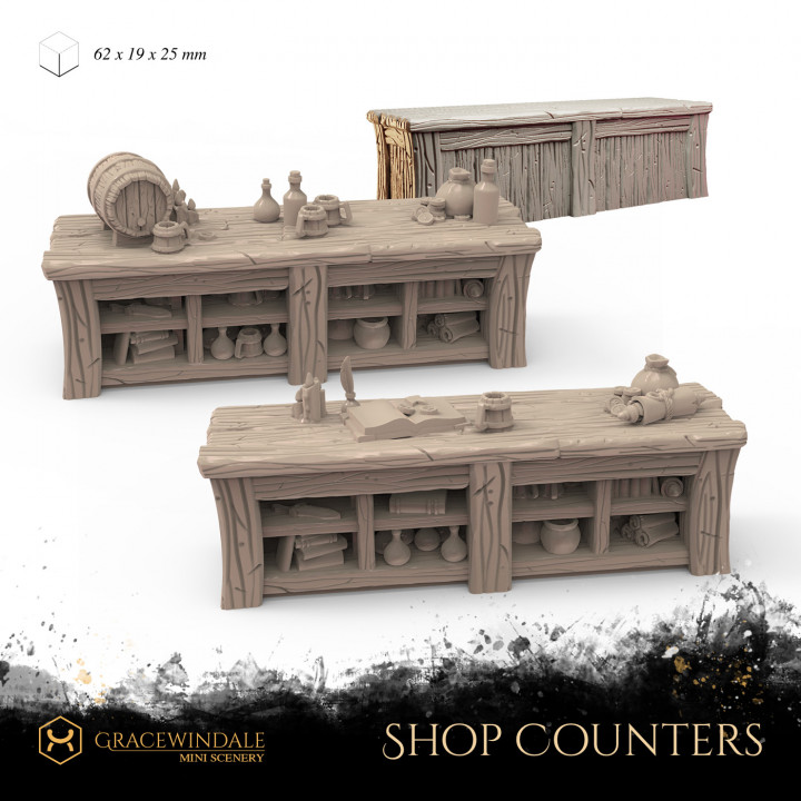 3D Printable Shop and Tavern Counters by Gracewindale Mini Scenery