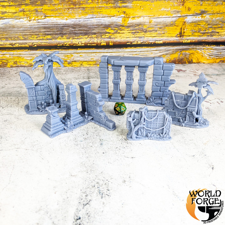 3D Printable Temple Ruins Miniatures x5 by World Forge Miniatures