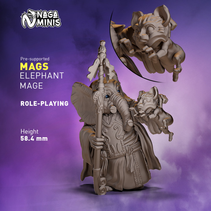3D Printable (Pre-supported) Elephant Folk Mage RP by Naga Minis