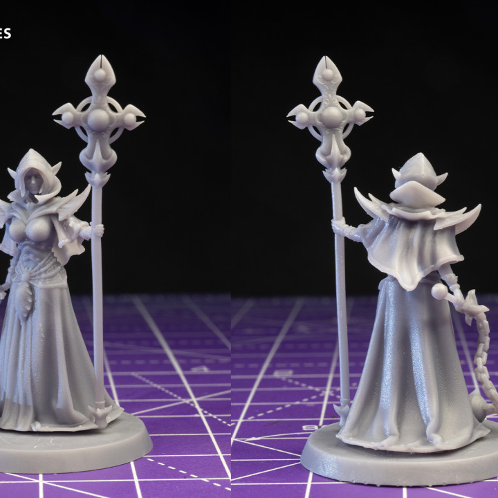 3D Printable Drow Cleric Pose 4 - 4 Variants and 2 Pinups by PSMiniatures