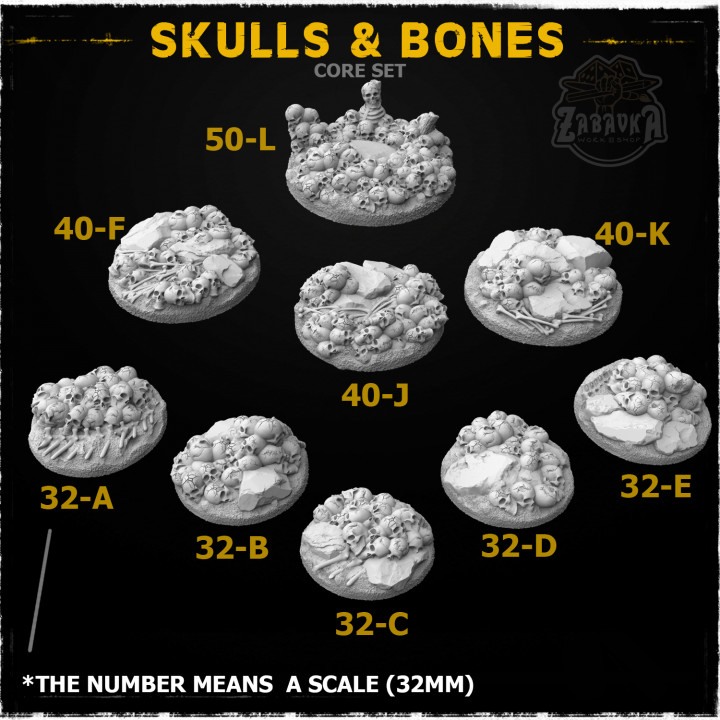 3D Printable Skulls and Bones Base Toppers by Zabavka Workshop