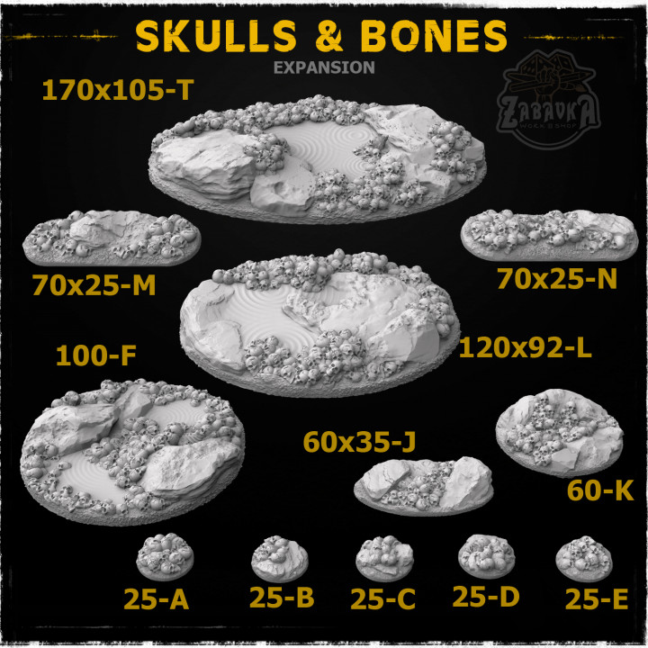 3D Printable Skulls and Bones Base Toppers by Zabavka Workshop