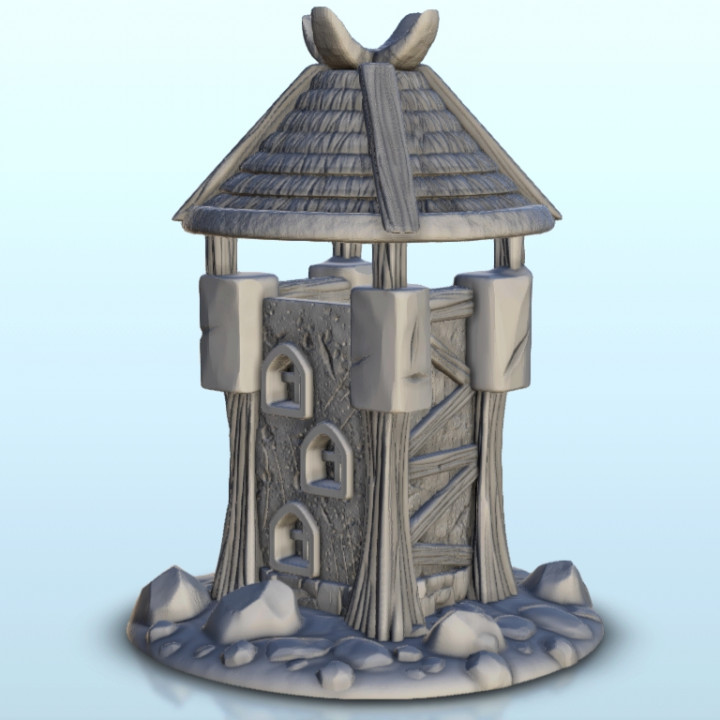 3D Printable Watchtower in wood and stone 4 - Medieval scenery terrain ...