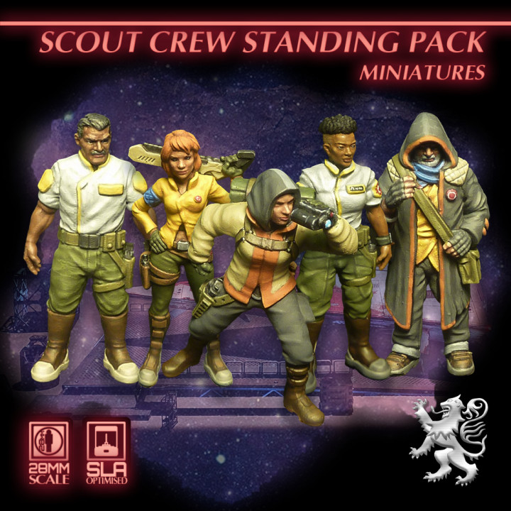 3D Printable Scout Crew Standing Pack Miniatures by 2nd Dynasty
