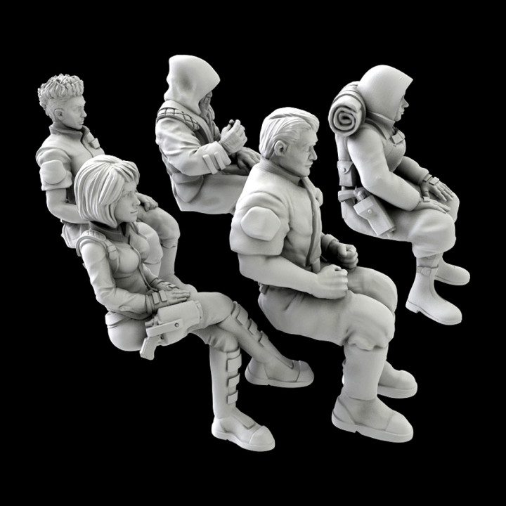 3D Printable Scout Crew Seated Pack Miniatures by 2nd Dynasty