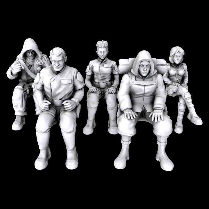 3D Printable Scout Crew Seated Pack Miniatures by 2nd Dynasty