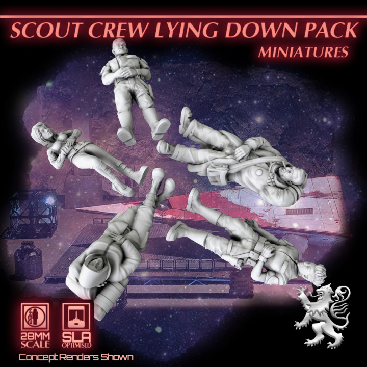 3D Printable Scout Crew Lying Down Pack Miniatures by 2nd Dynasty