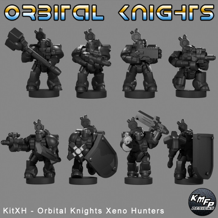 3D Printable Orbital Knights - KitXH Xeno Hunters (6-8mm) by KMFP Designs