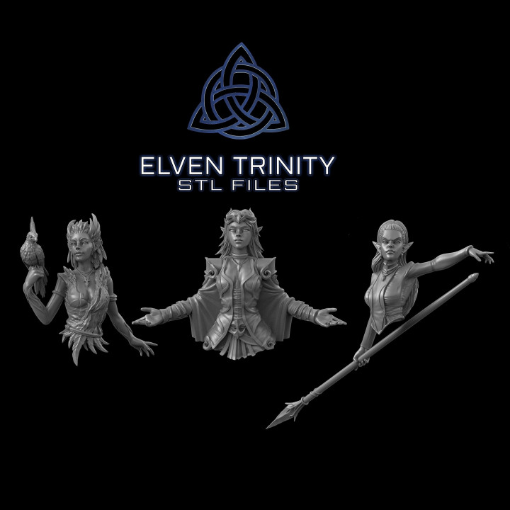 3D Printable Elven Trinity Bust Pack by Ouroboros Miniatures