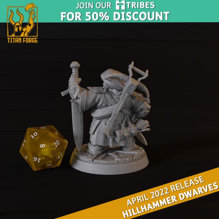 3D Printable Hillhammer Dwarves Highlander by Titan Forge Miniatures
