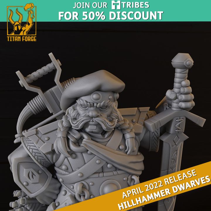 3D Printable Hillhammer Dwarves Highlander by Titan Forge Miniatures