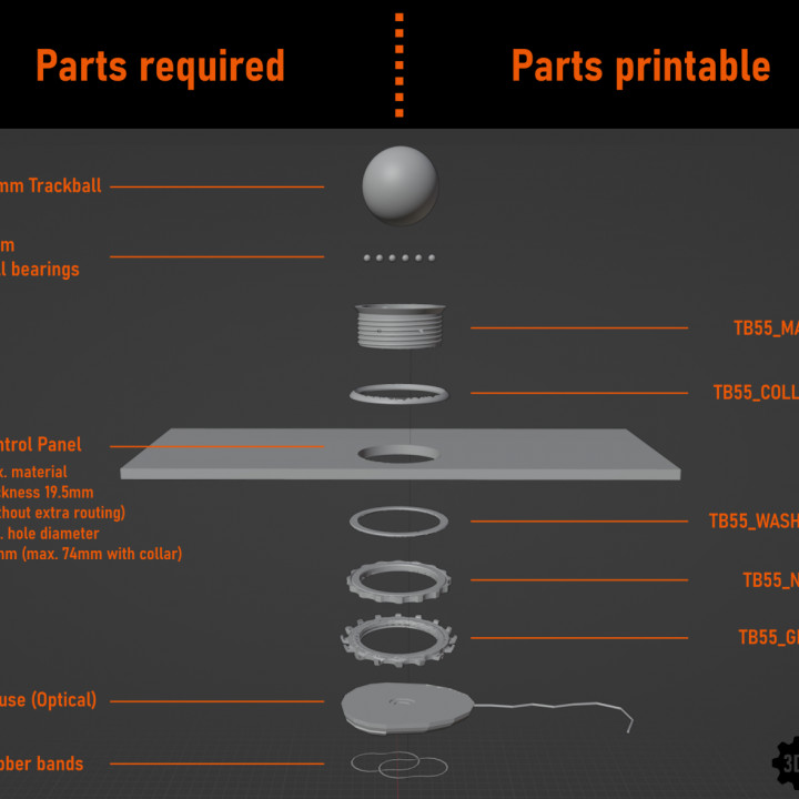 3D Printable 55mm Arcade Trackball Assembly - STL Version! by Adam Freeman