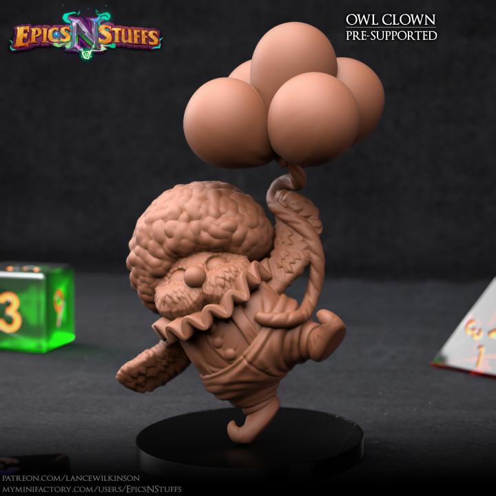 3D Printable Owlkin Clown Miniature - Pre-Supported by Epics N Stuffs