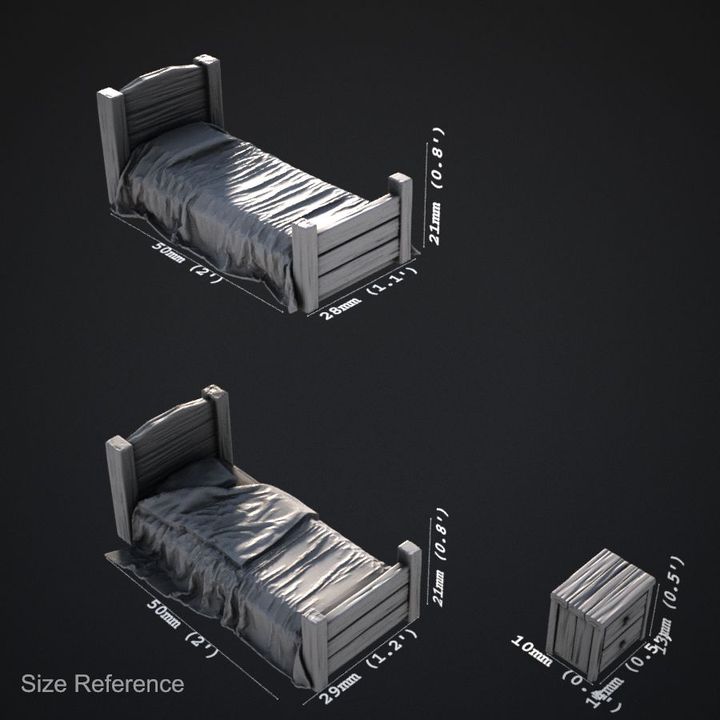 3D Printable Basic Bed Set by TableTopMinis