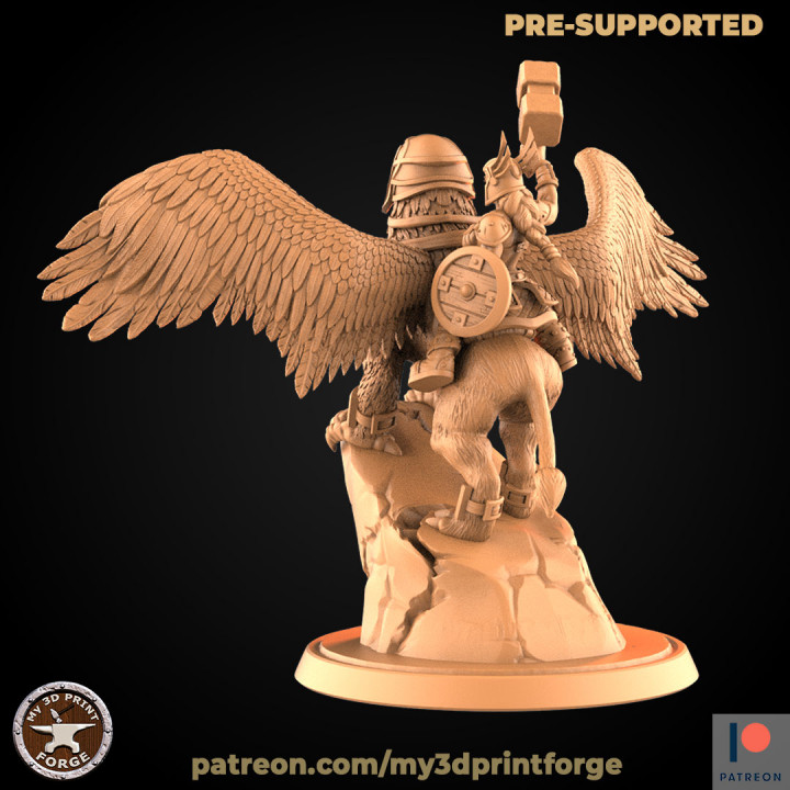 3D Printable Dwarf Female Gryphon Rider by My3DPrintForge