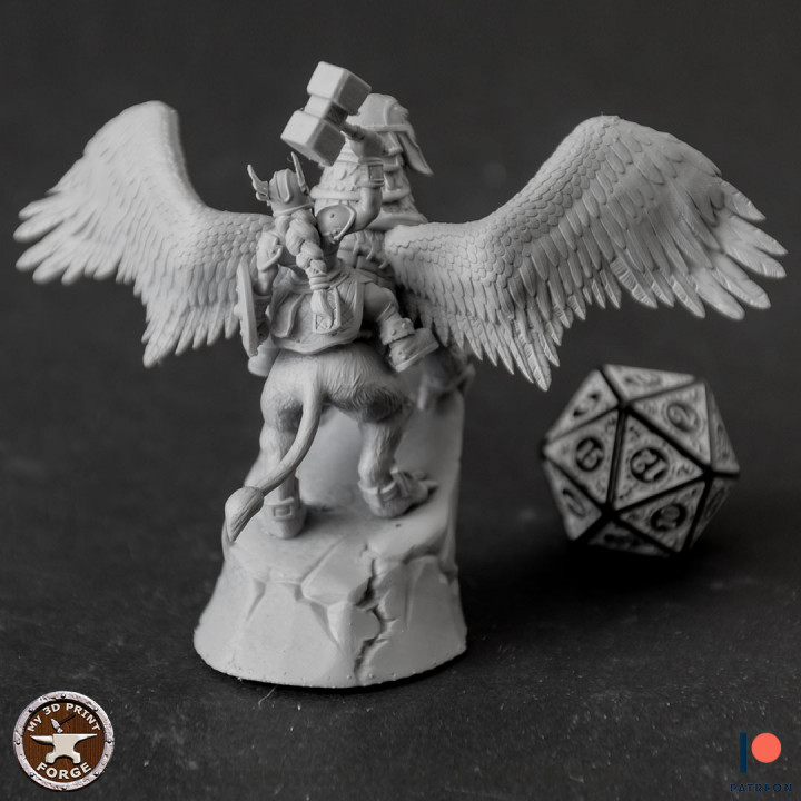 3D Printable Dwarf Female Gryphon Rider by My3DPrintForge
