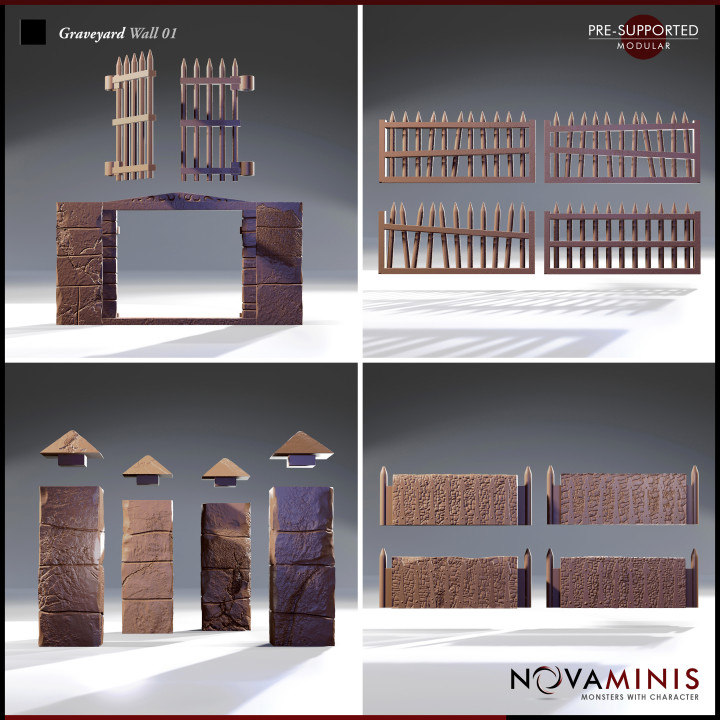 3D Printable Graveyard Wall 01 [MODULAR] by NovaMinis