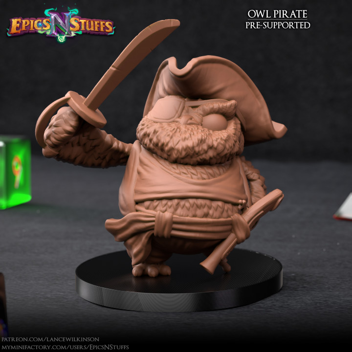 3D Printable Owlkin Pirate Miniature - Pre-Supported by Epics N Stuffs