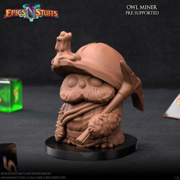 3D Printable Owlkin Miner 1A Miniature - Pre-Supported by Epics N Stuffs