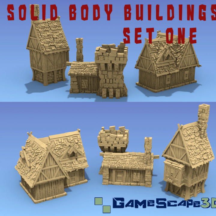 3D Printable Solid Body Buildings Set 1 by GameScape3D
