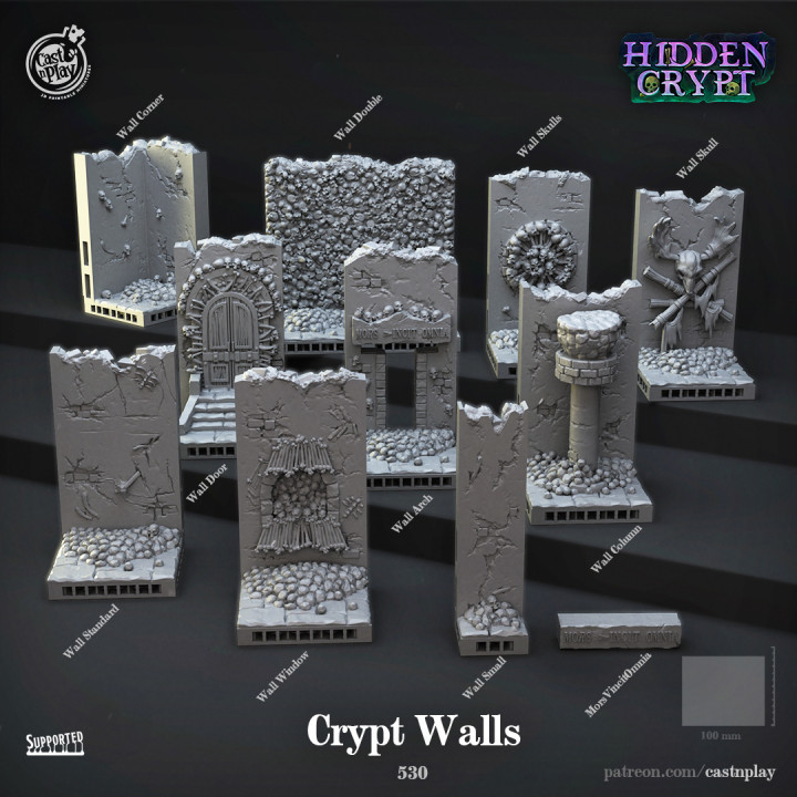 3D Printable Crypt Walls (Pre-Supported) by Cast n Play