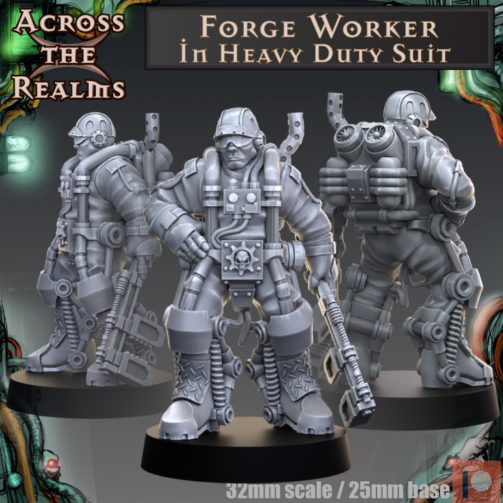 3D Printable Forge Worker in Heavy Duty Suit by Across the Realms
