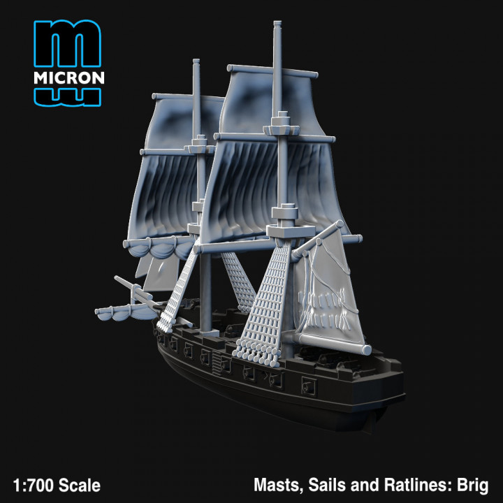 3D Printable Masts, Sails and Ratlines: Brig by Micron Miniatures