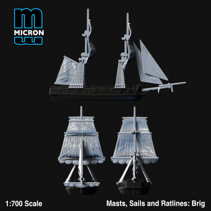 3D Printable Masts, Sails and Ratlines: Brig by Micron Miniatures