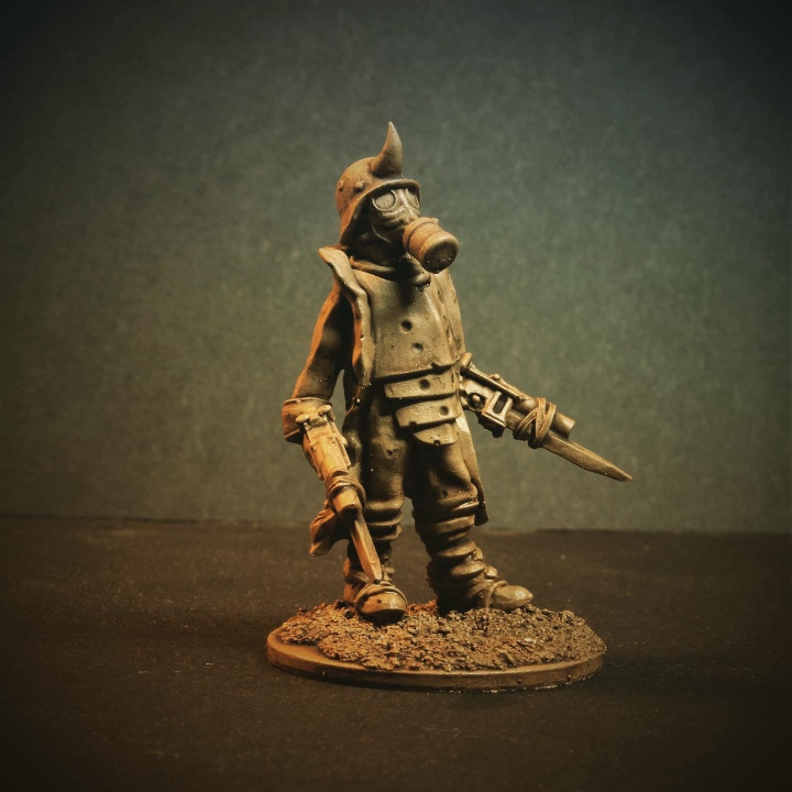 3D Printable Trench Raider with guns by Knucklebones Miniatures