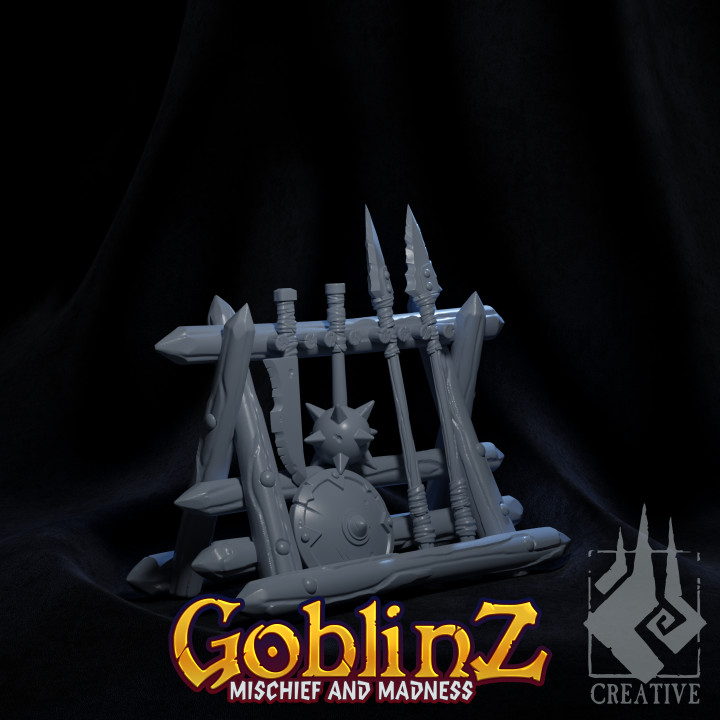 3D Printable Goblin Weapon Rack by Ember Smith Creative