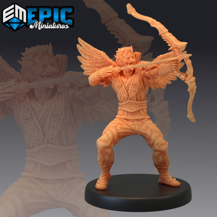 3D Printable Tengu Archer / Winged Avian Humanoid / Heavenly Samurai ...
